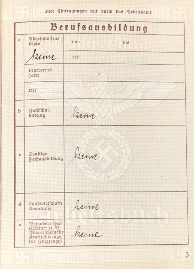 PAPERS PLEASE! Original WWII Era NSDAP (NAZI) Arbeitsbuch Identity ...