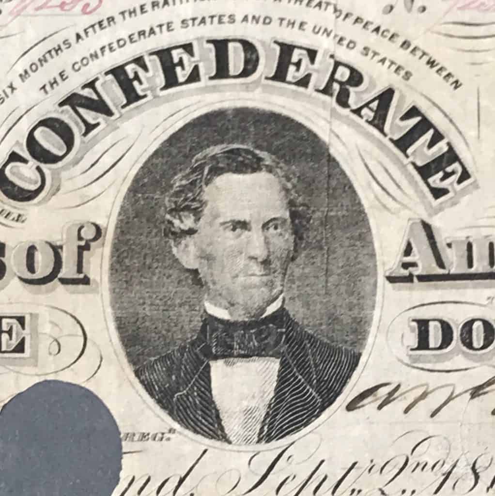 EARLY Authentic Civil War RARE 1861 Jefferson Davis $5 Note Confederate ...