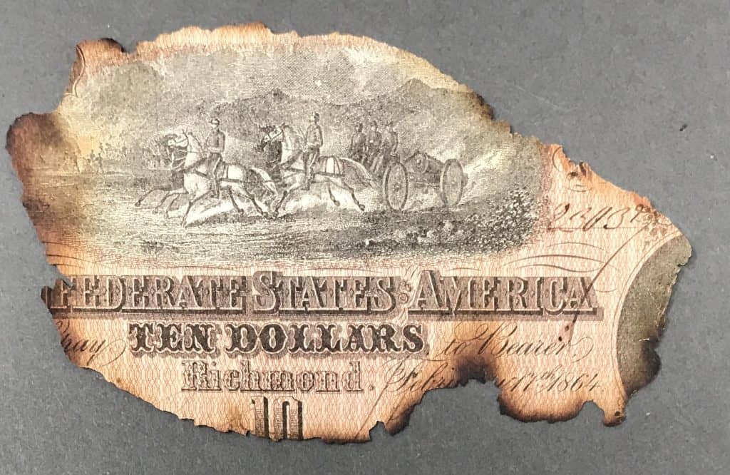Original Confederate $10 Note Burned By General Sherman’s Troops ...