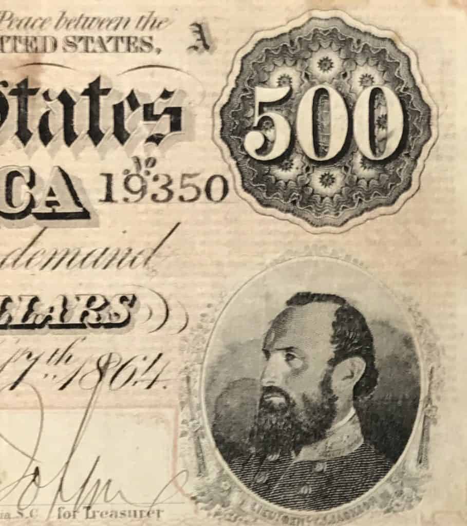 $500 Stonewall Jackson 1864 Note Artifact | Gettysburg Museum