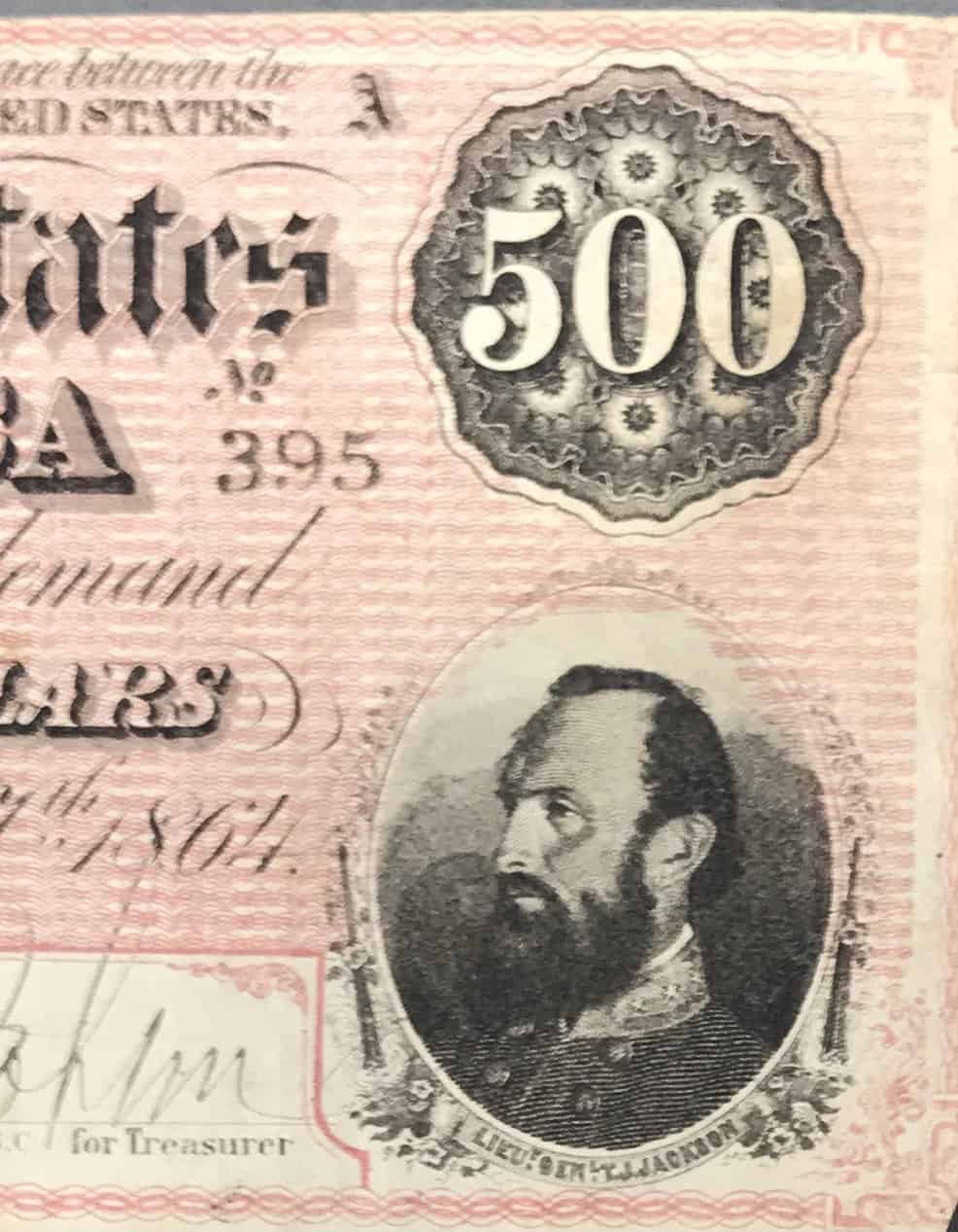 Rare Confederate Currency Note Stonewall - Museum COA
