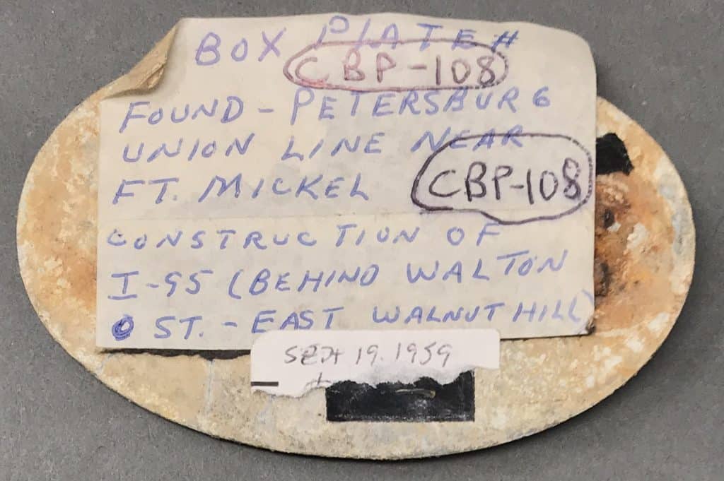 Original Civil U.S. Box Plate Recovered At Petersburg WITH OLD TAG ...