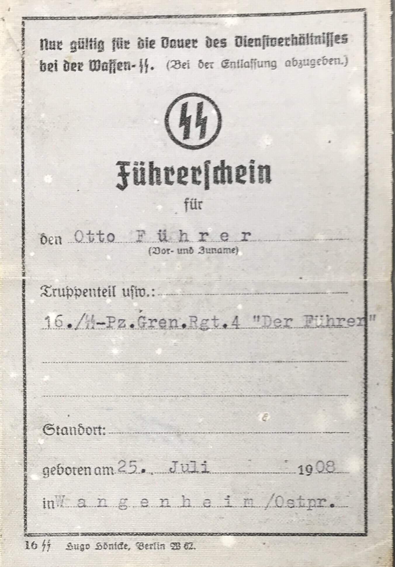 Explore Authentic WWII German Waffen SS Drivers License