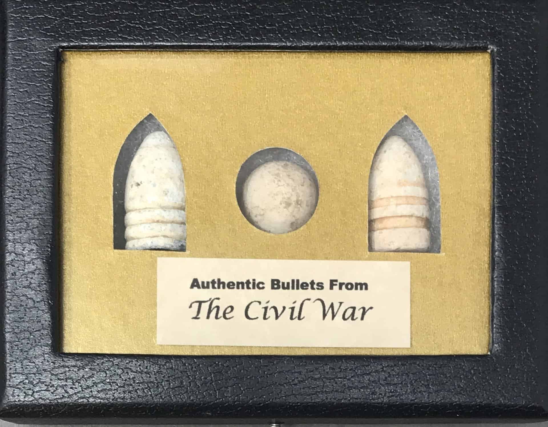 Discover Three Authentic Civil War Bullets in Glass Case