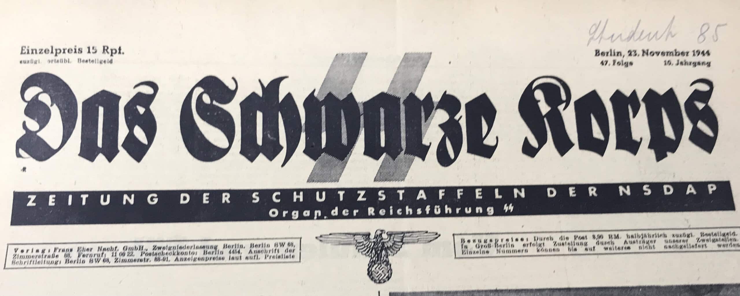 Uncover Rare 1944 SS Newspaper: Certified Das Schwarze Korps