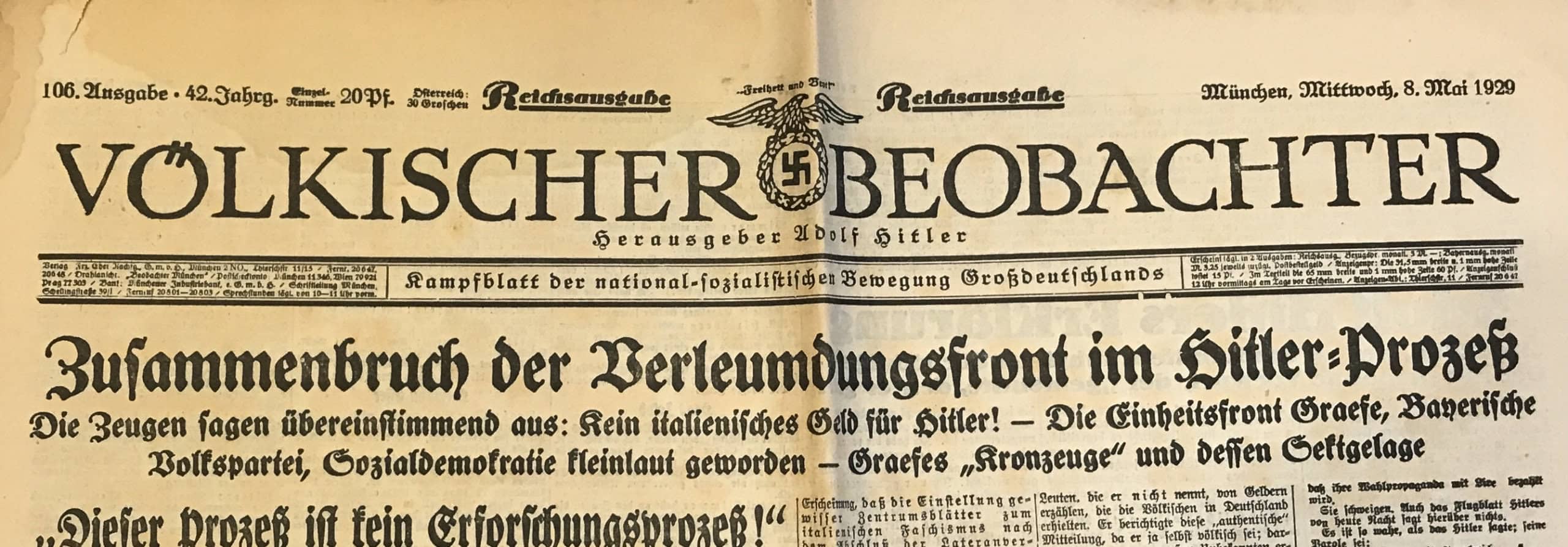 Explore Rare Nazi Newspaper Artifact from Early 1929 Edition