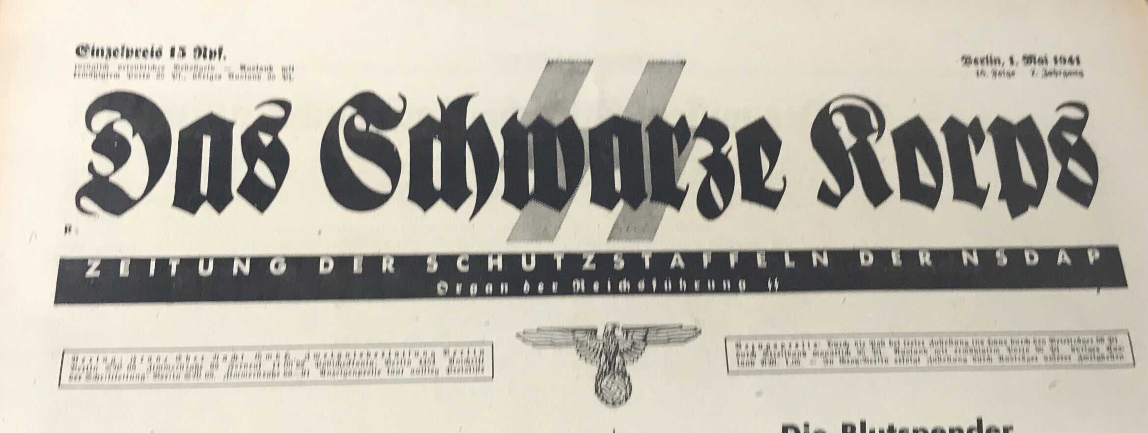 Rare Nazi Das Schwarze Korps Newspaper 1941 Certified