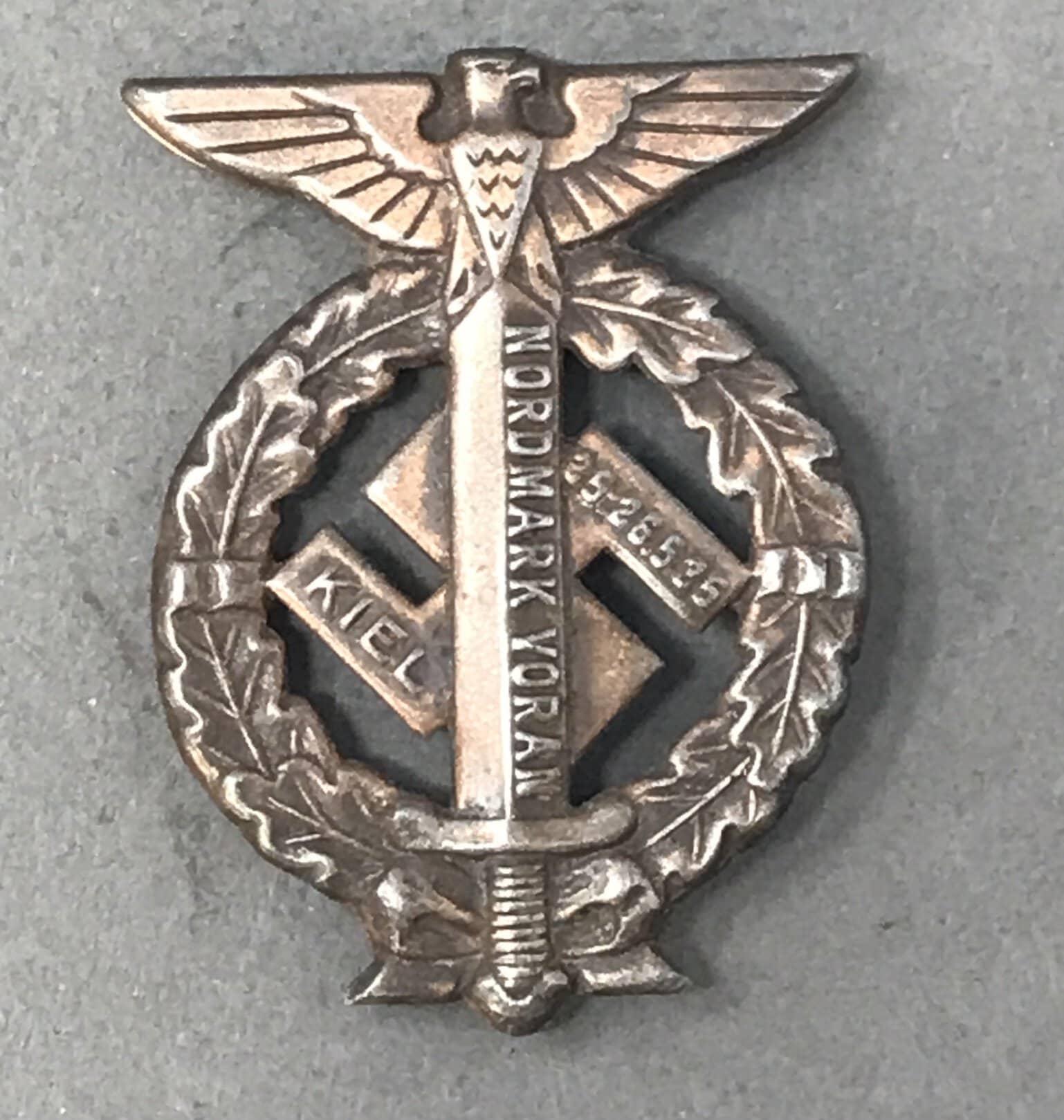 Rare Original 1935 NSDAP SA Kiel Nordmark Day Badge – COA