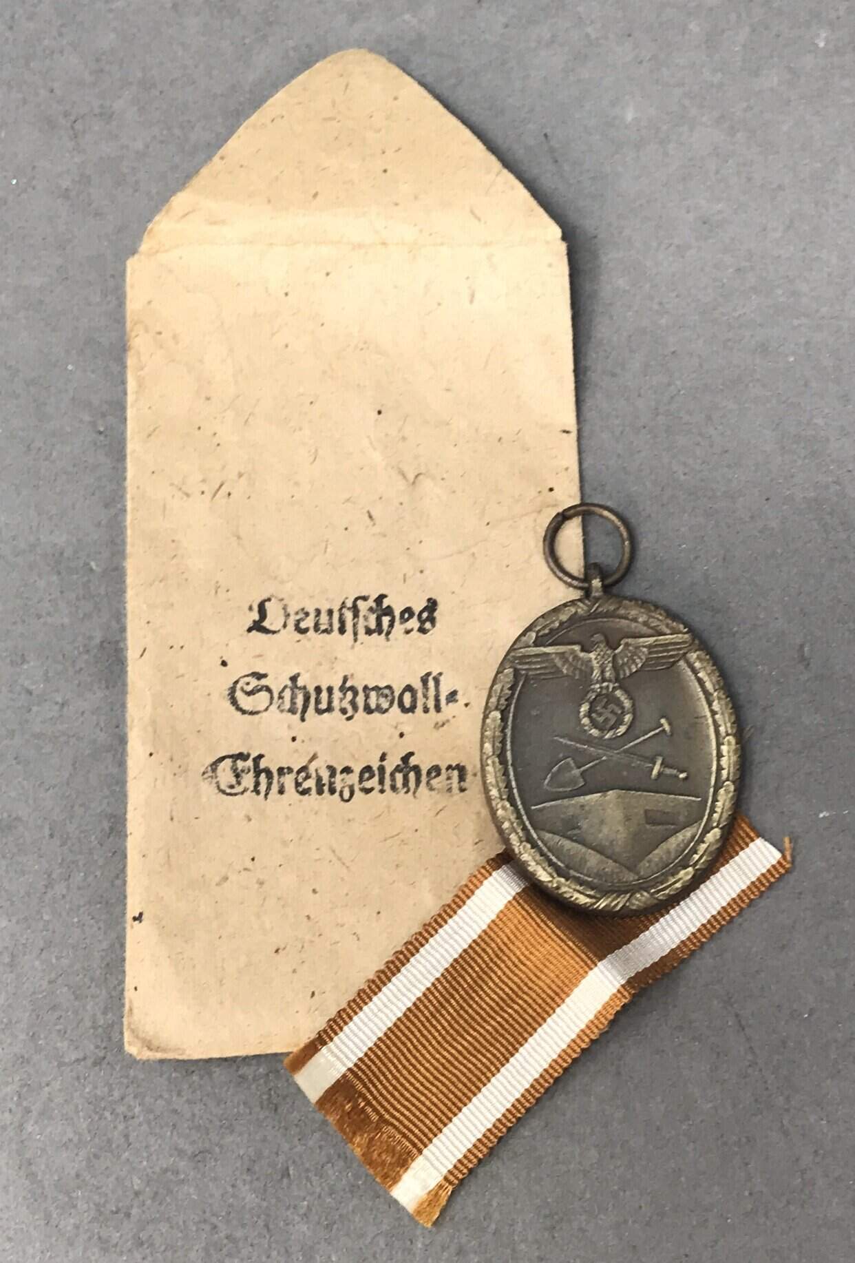 Original WWII German West Wall Medal + Envelope – Museum COA