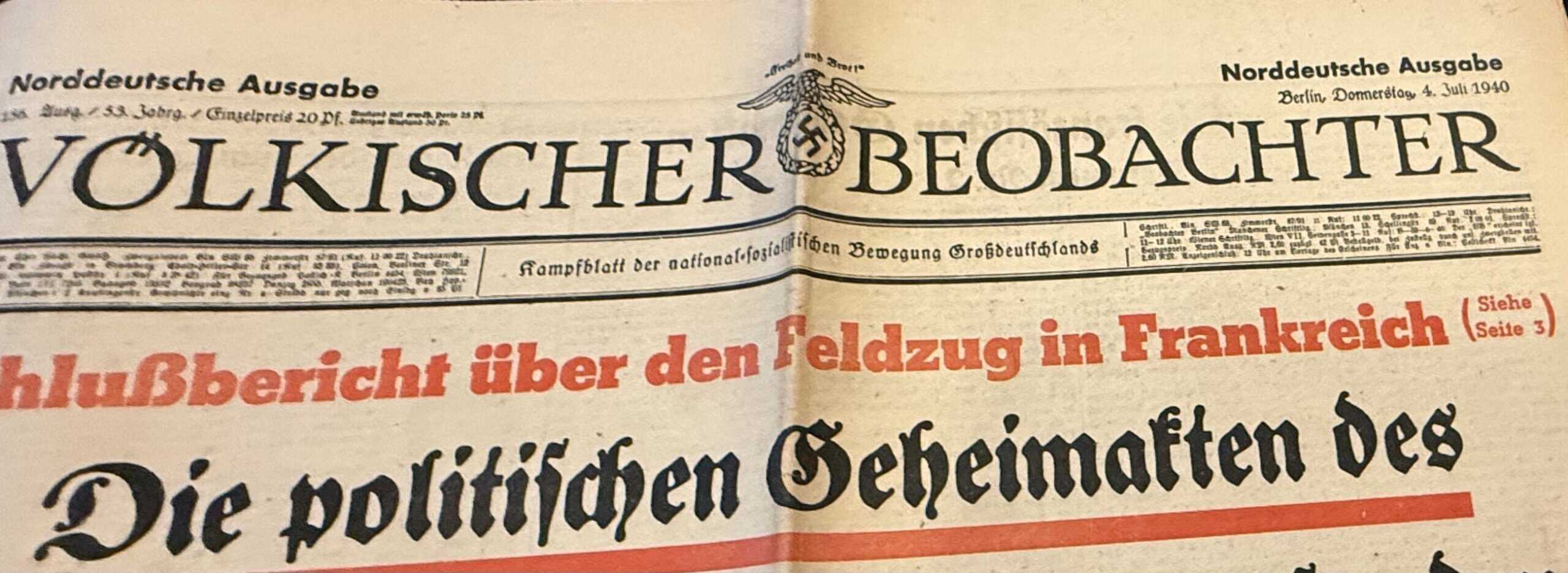 Very Rare 1940 NSDAP Völkischer Beobachter Newspaper | COA