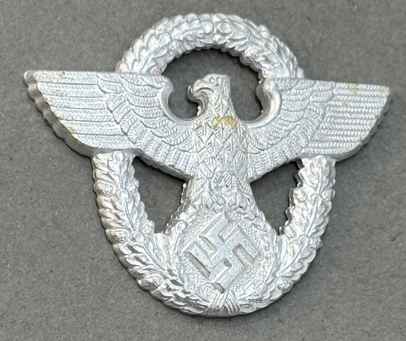 WWII German Type-2 Police Visor Eagle - Museum COA Certified