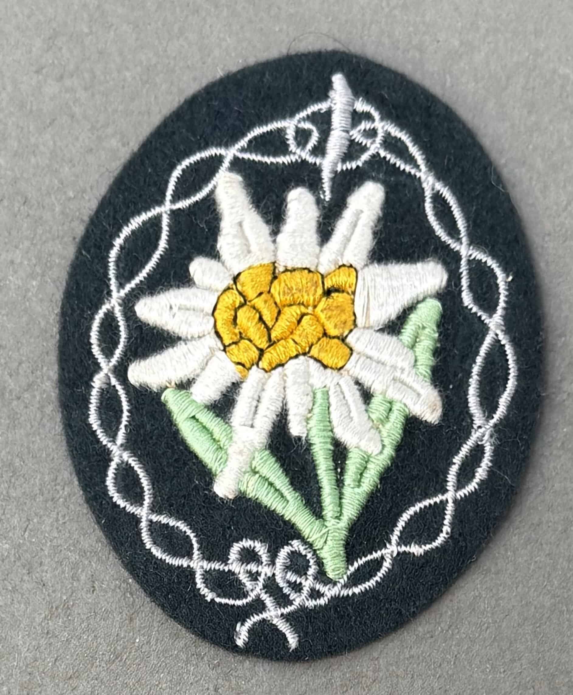 Rare WWII German Mountain Troop Edelweiss Sleeve Patch – COA
