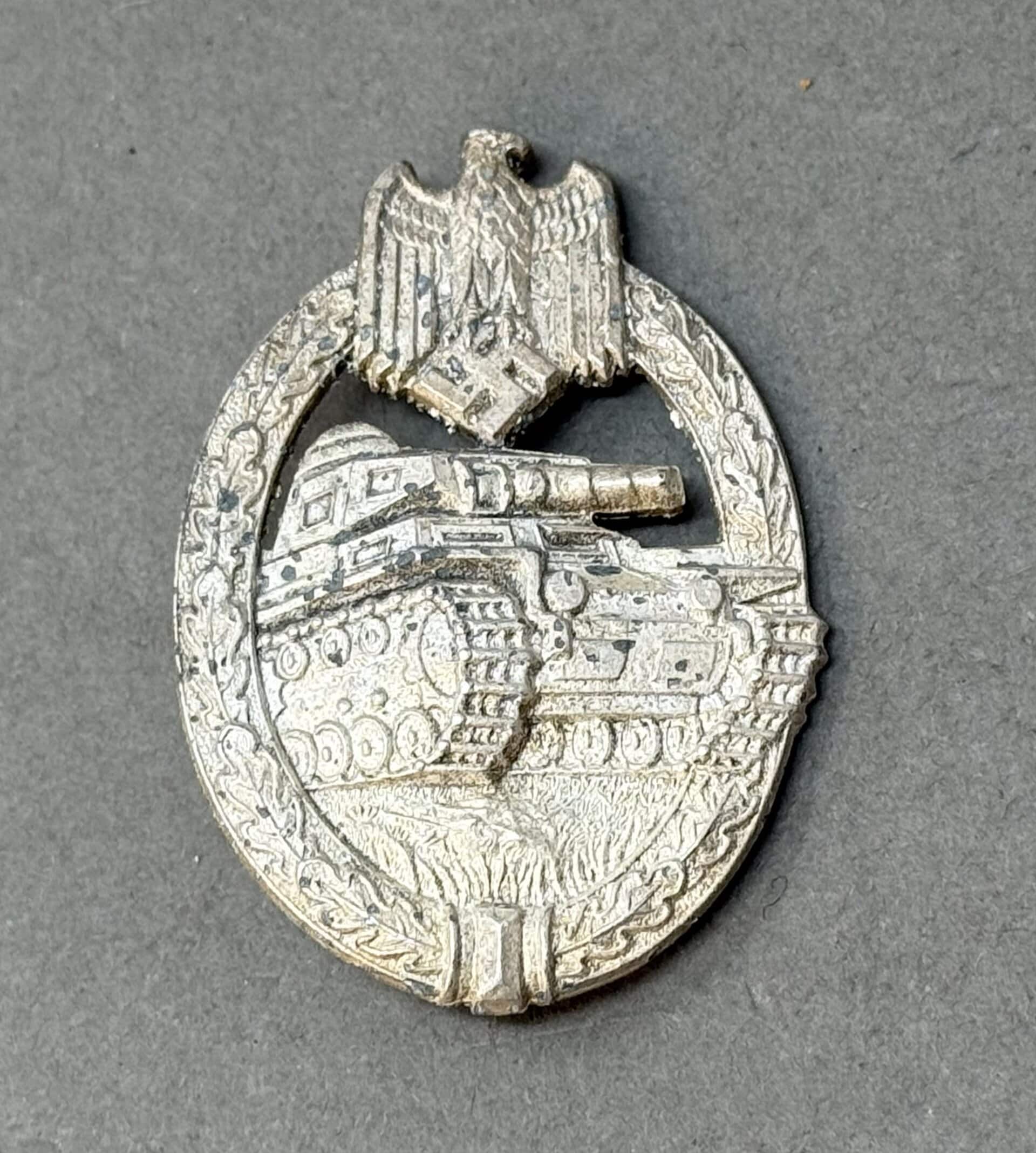 Original Maker-Marked WWII German Panzer Badge Silver COA
