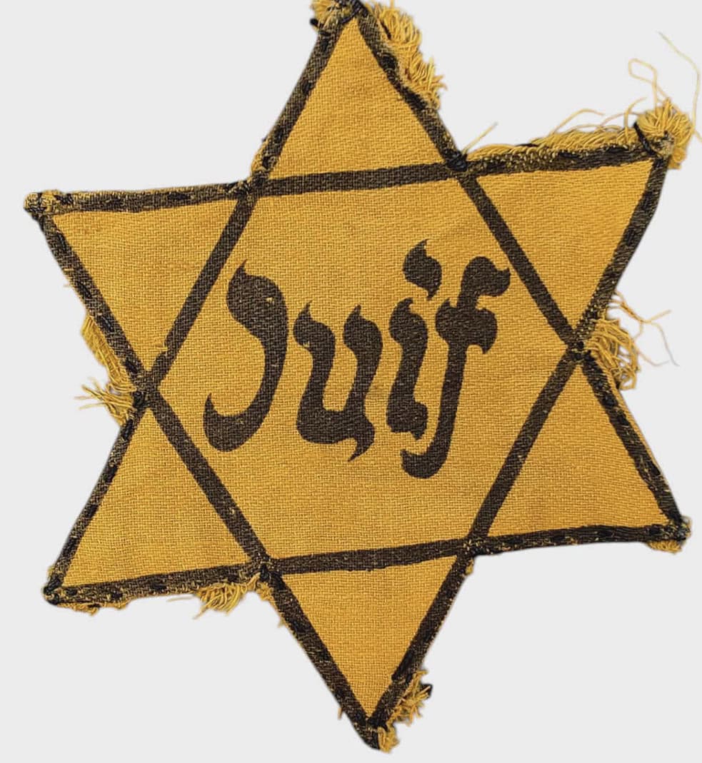 Very Rare Used WWII French JUIF Star of David Badge - COA