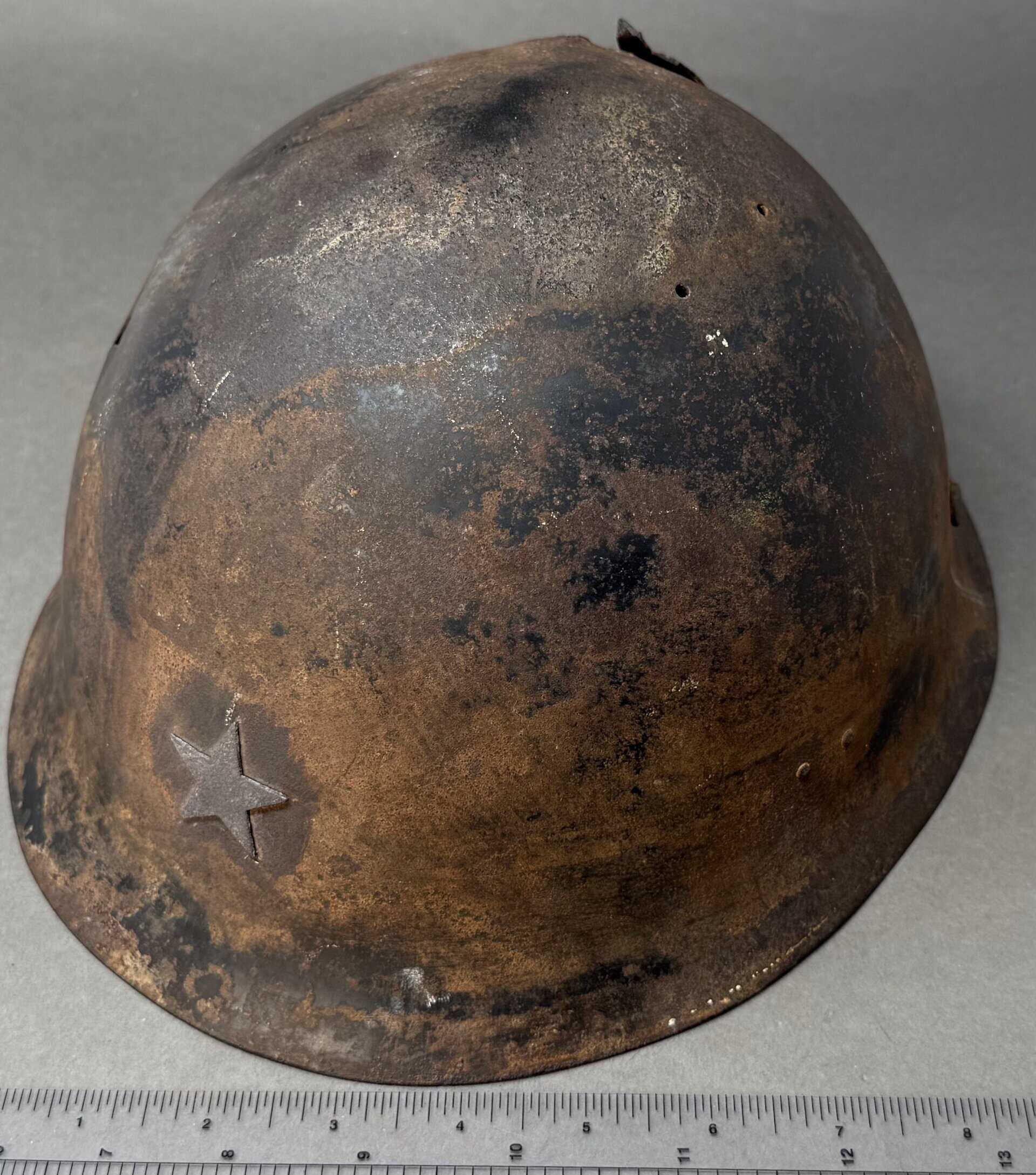Bullet-Struck Japanese Type 90 Helmet WWII Vet Bring-Back