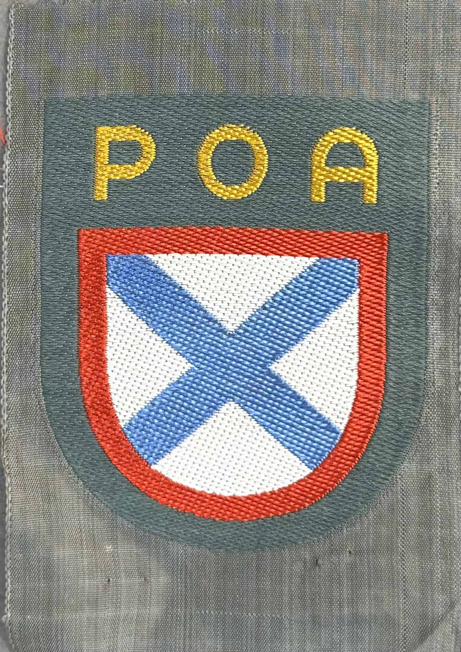 Original BEVO WWII German Russian ROA/POA Sleeve Shield COA