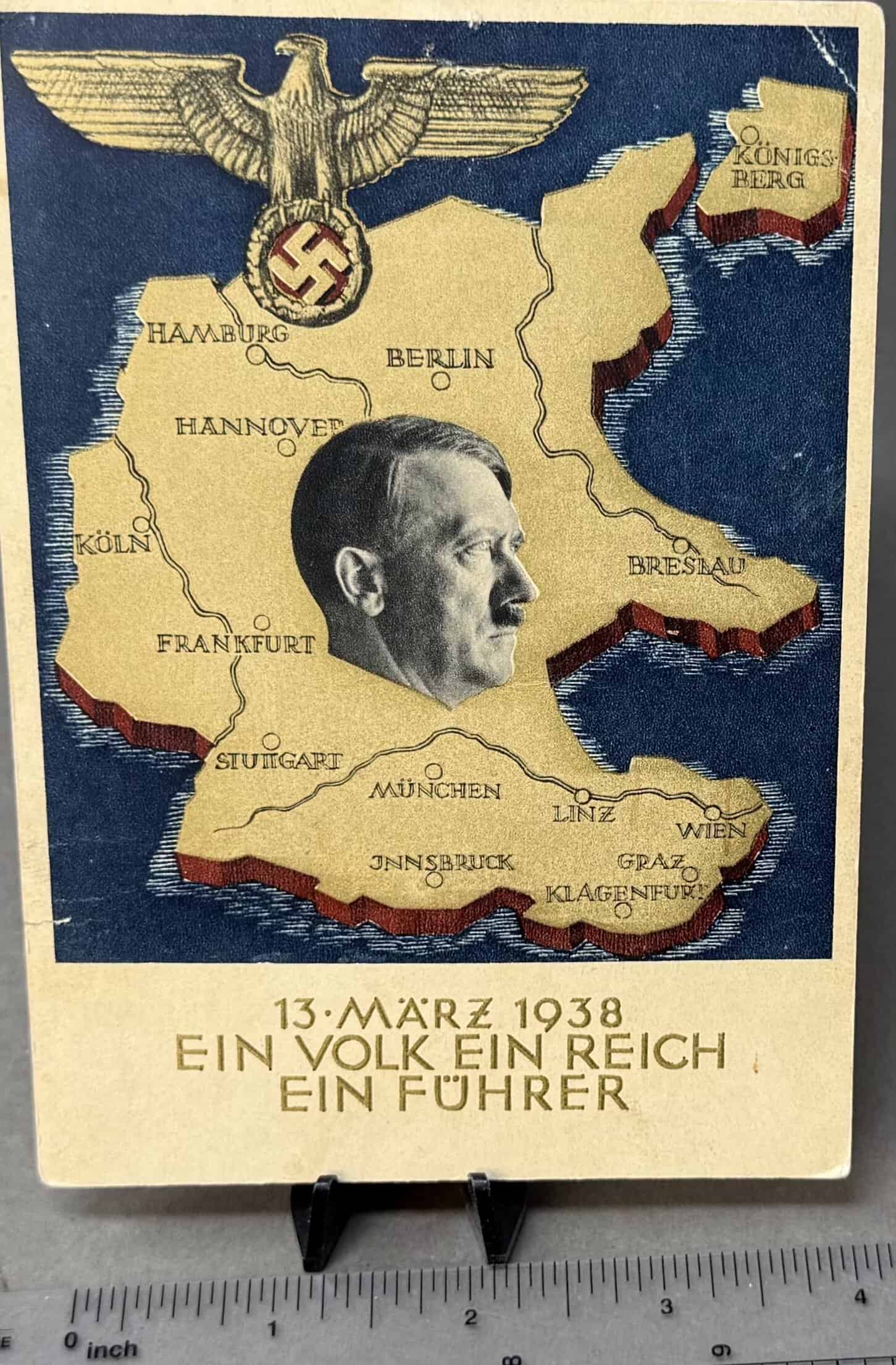 Rare 1938 Hitler Color Postcard – Gettysburg Museum COA