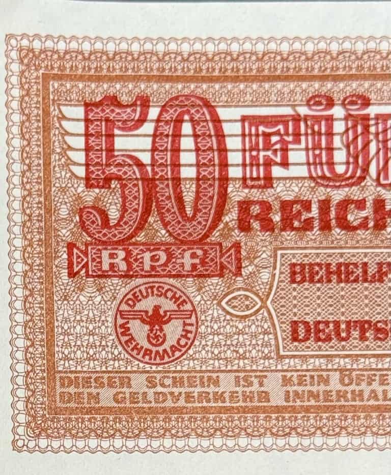 Genuine WWII German Currency Note Third - Gettysburg COA
